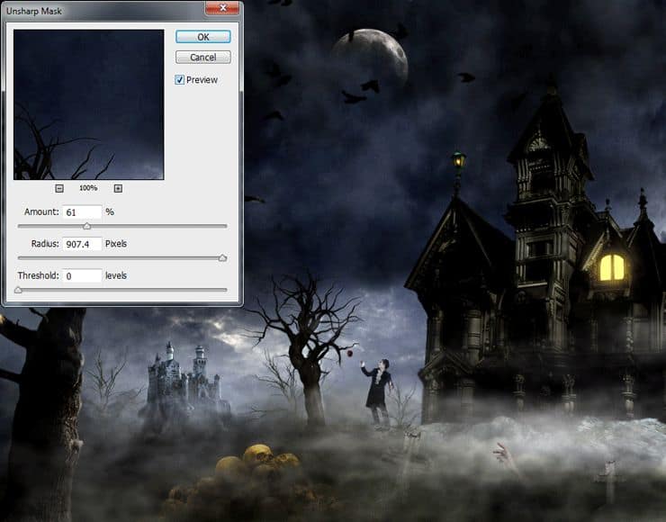 Effects On Photoshop: Haunted House Scene for Halloween